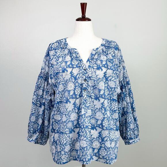 J. Jill | Tops | J Jill Pure Jill Blue Floral Block Print Cotton ...